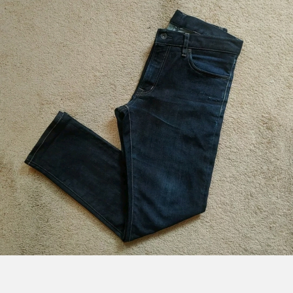 Uniqlo Denim Mens Distressed Dark Blue Jeans Pants Zi… - Gem